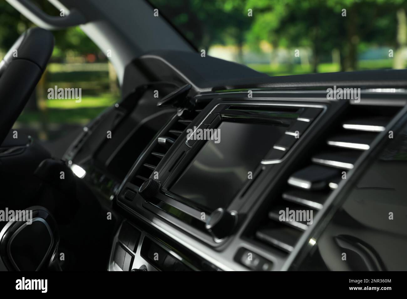 View of dashboard with navigation system in modern car Stock Photo - Alamy