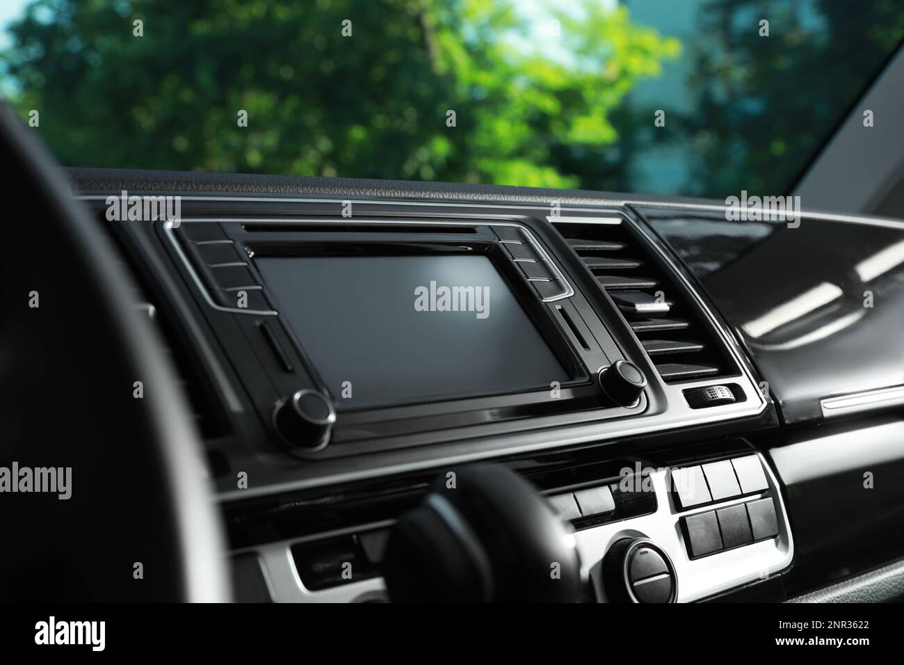 View of dashboard with navigation system in modern car Stock Photo - Alamy