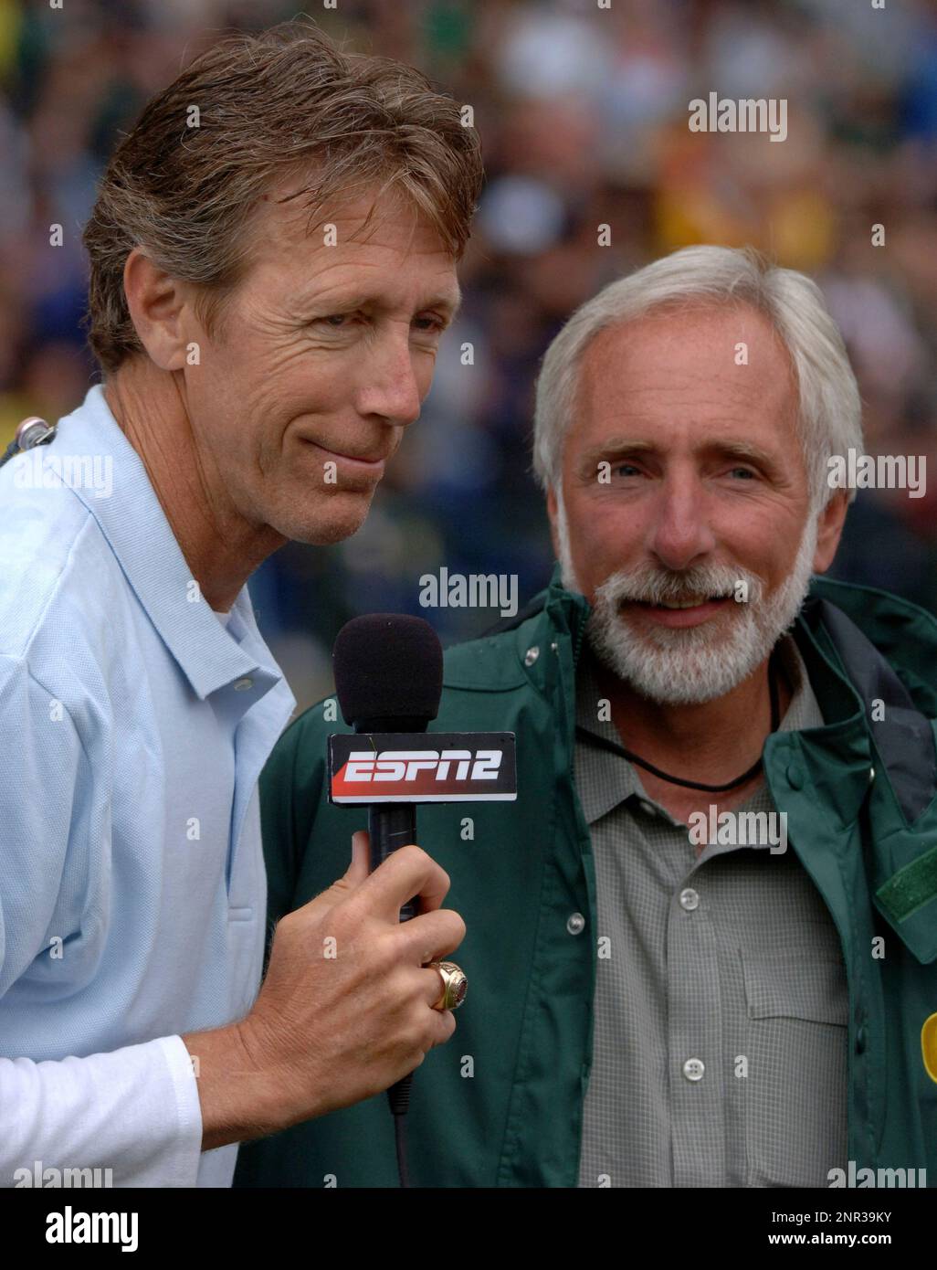 ESPN broadcaster Dwight Stones (left) interviews Vin Lananna at the ...