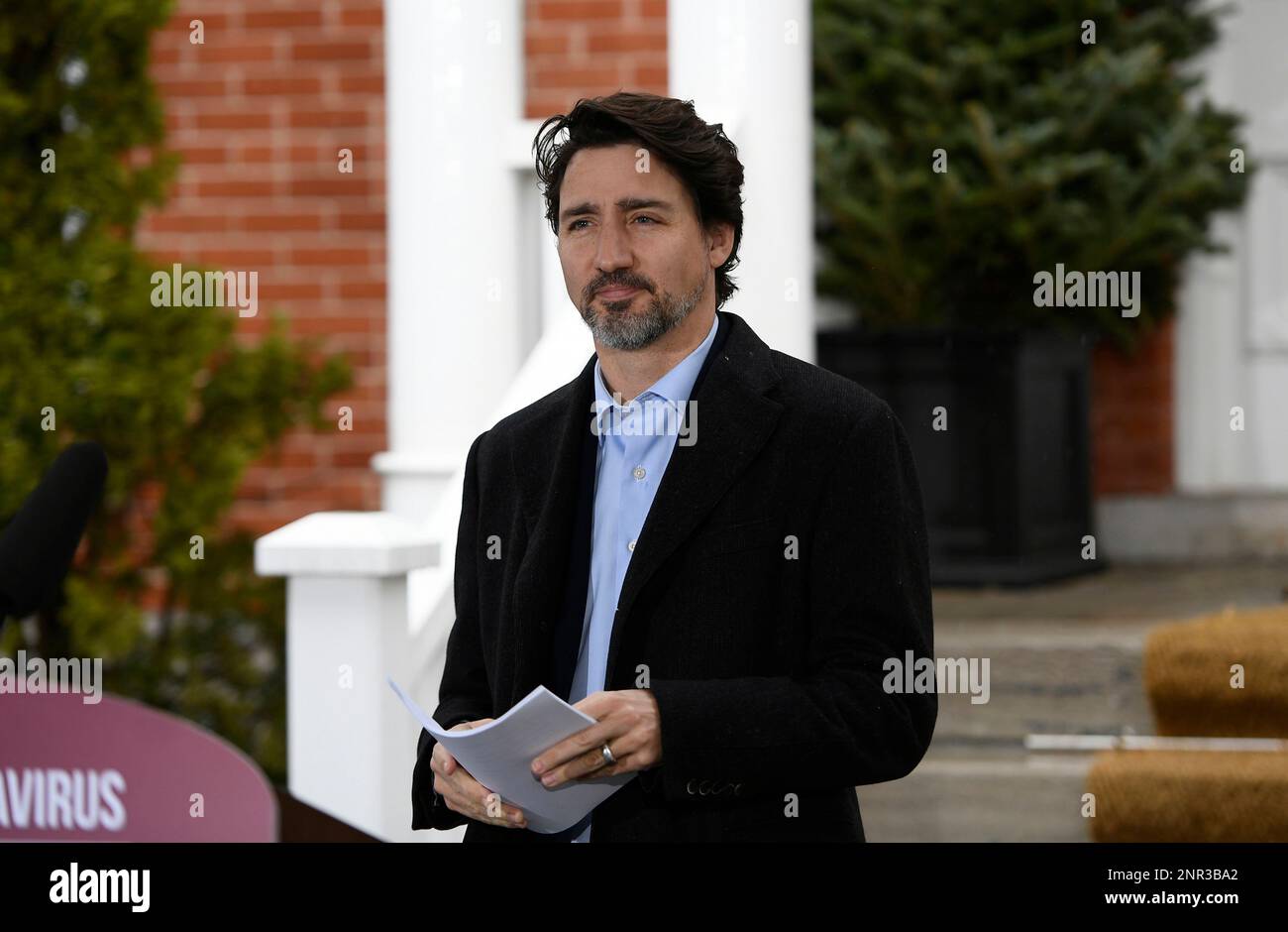 Prime Minister Justin Trudeau arrives for his daily press conference on ...