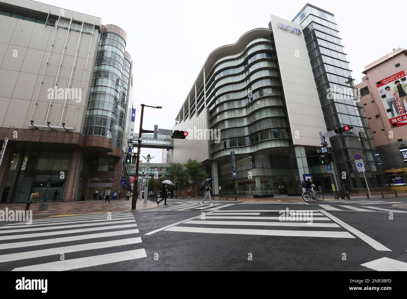 A photo shows quiet Tenjin district in Fukuoka on April 19, 2020, amid ...