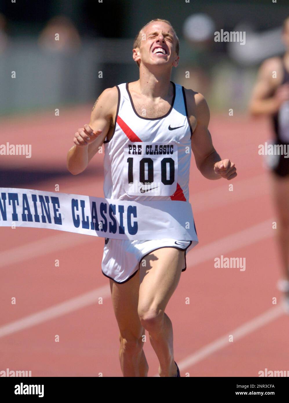 Alan Webb celebrates after winning the Bowerman men's mile in 3:50.85 ...