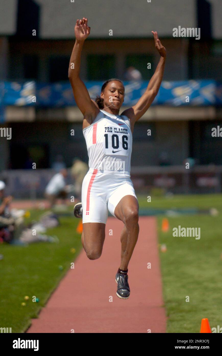 Marion Jones wins the women's long jump at 22-0 (6.93m) in the 30th ...