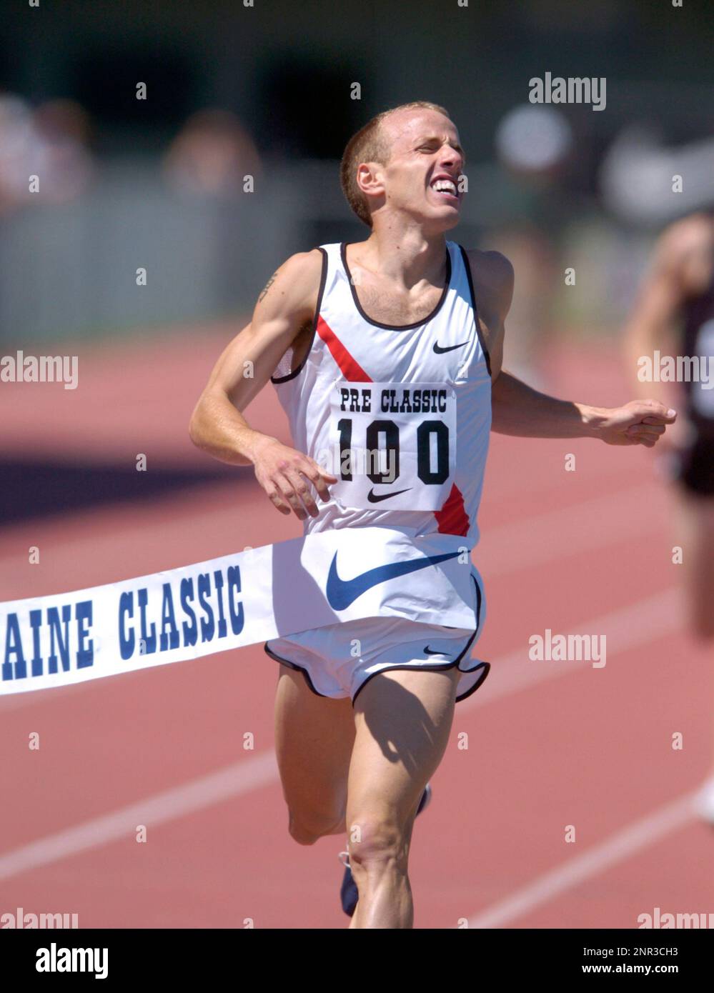 Alan Webb celebrates after winning the Bowerman men's mile in 3:50.85 ...