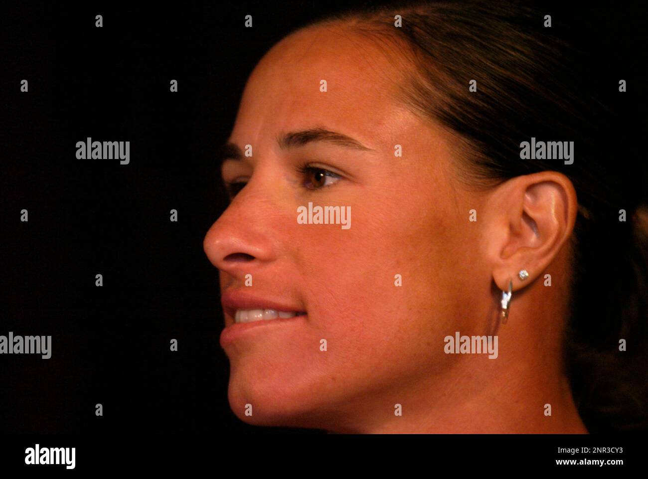 Stacy Dragila poses during unveiling of Nike uniforms for the 2004 ...