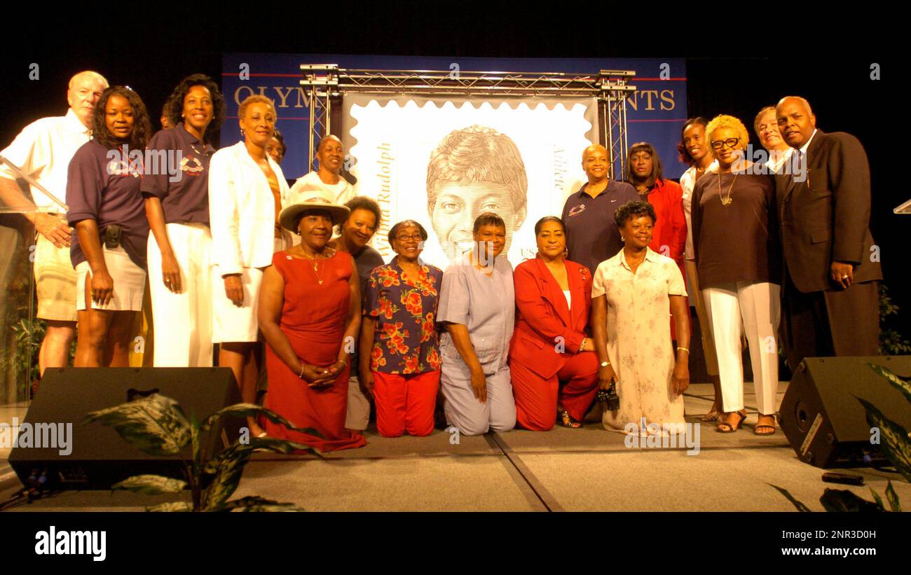 Unveiling of Wilma Rudolph U.S. Postage Stamp ceremony. From left: Bob ...
