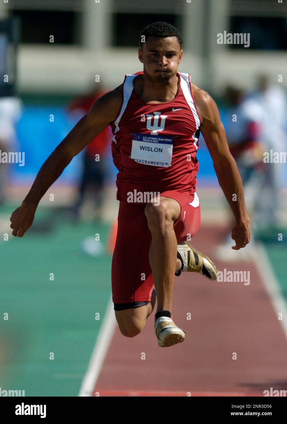 Aarik Wilson of Indiana competes in the men's triple jump in the U.S ...