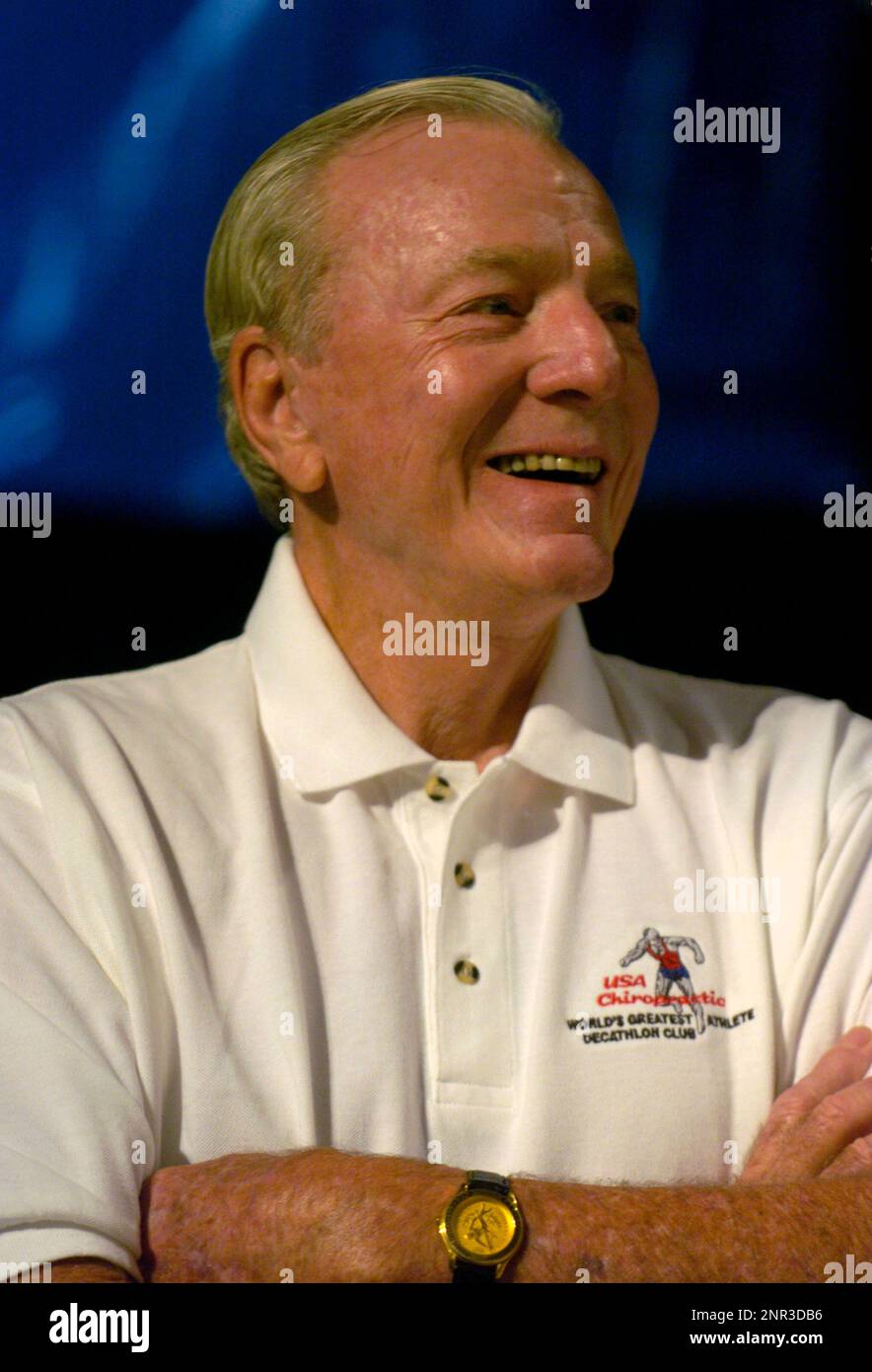 Bob Mathias, 1948 and 1952 Olympic decathlon gold medallist, during a ...