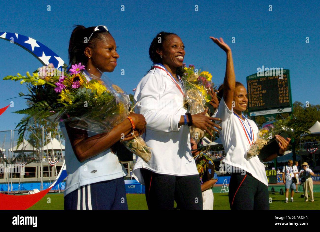Women's 100-meter hurdles medallists (from left): Melissa Morrison ...