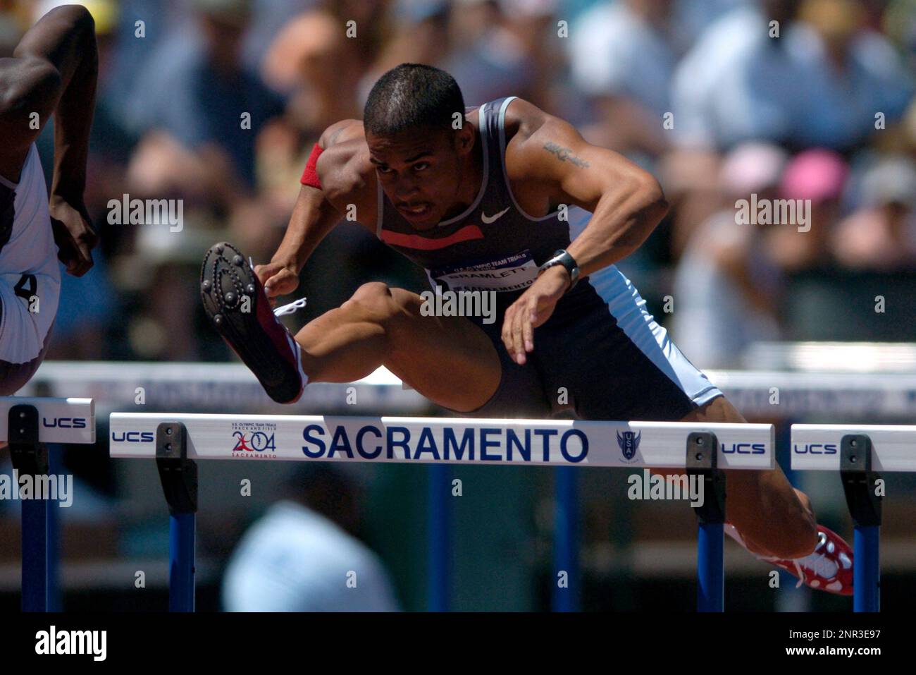 Ron Bramlett finisheses third in the men's 110-meter high hurdle quarterfinal in 13.42 in the U ...