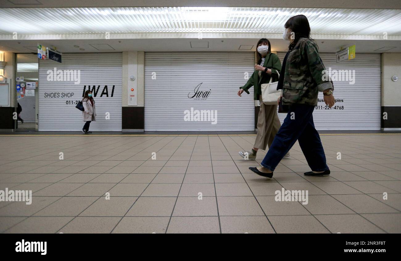 All shops are closed at Sapporo Chikagai Pole Town, an underground ...