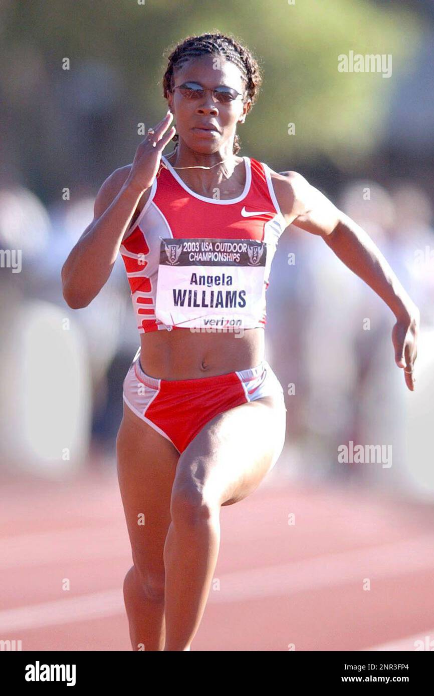 Angela Williams runs a wind-aided 11.29 in the first round of the women ...