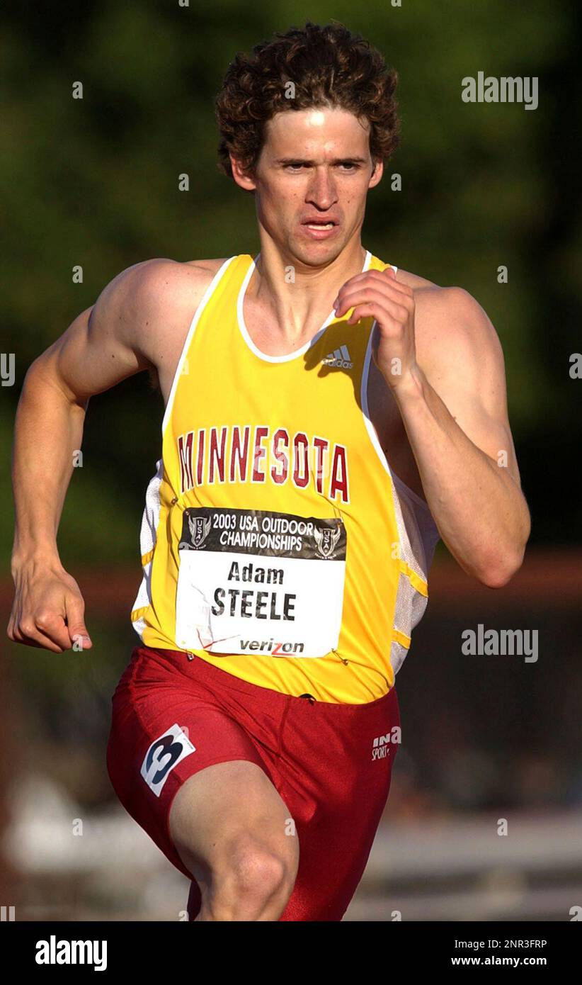 Adam Steele of Minnesota runs in the first round of the 400 meters in ...