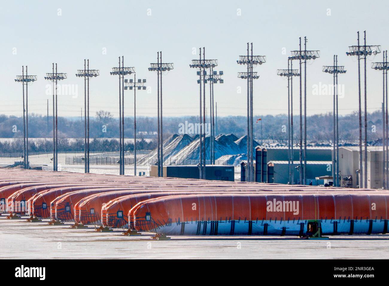 In this undated photo Boeing 737 Max fuselages sit on a tarmac outside ...