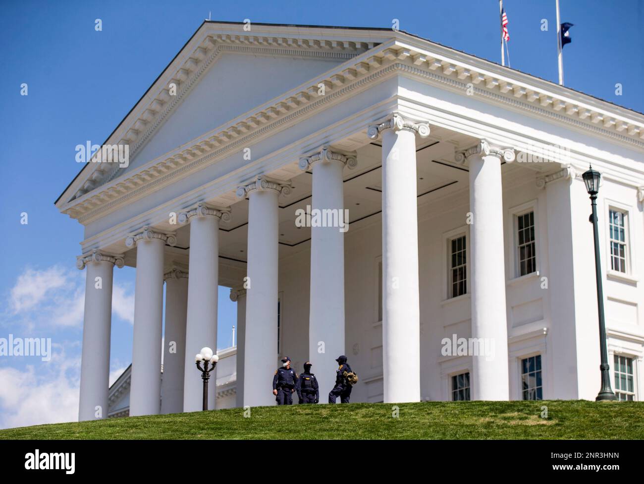 Virginia State police officers work during the ReOpen Virginia protest ...
