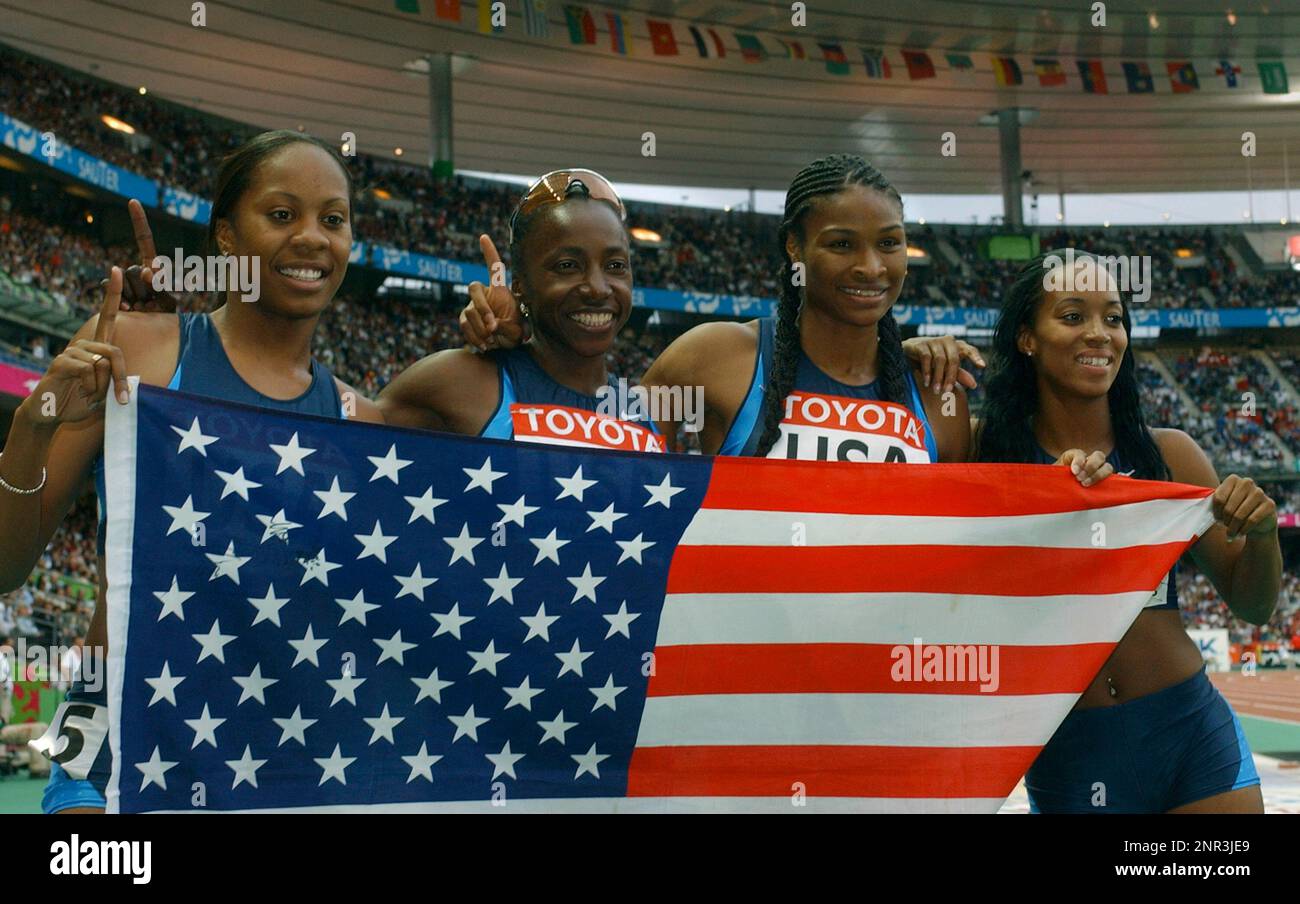 United States gold-medal winning 1,600-meter relay (from left): Sanya ...