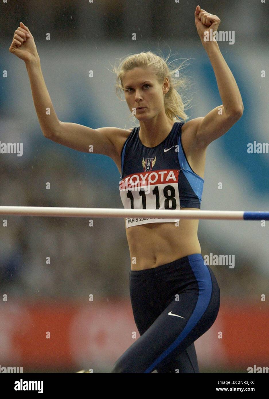 Amy Acuff of the United States in the high jump qualifyiing in the IAAF ...