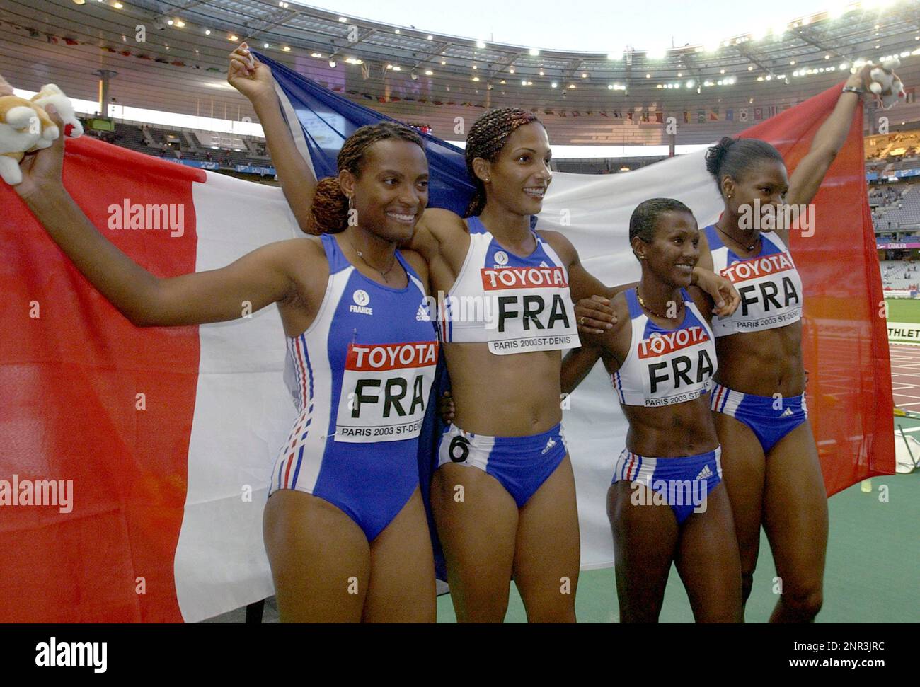 France's victorious women's 400 relay of from left: Sylviane Felix, Christine Arron, Patricia ...