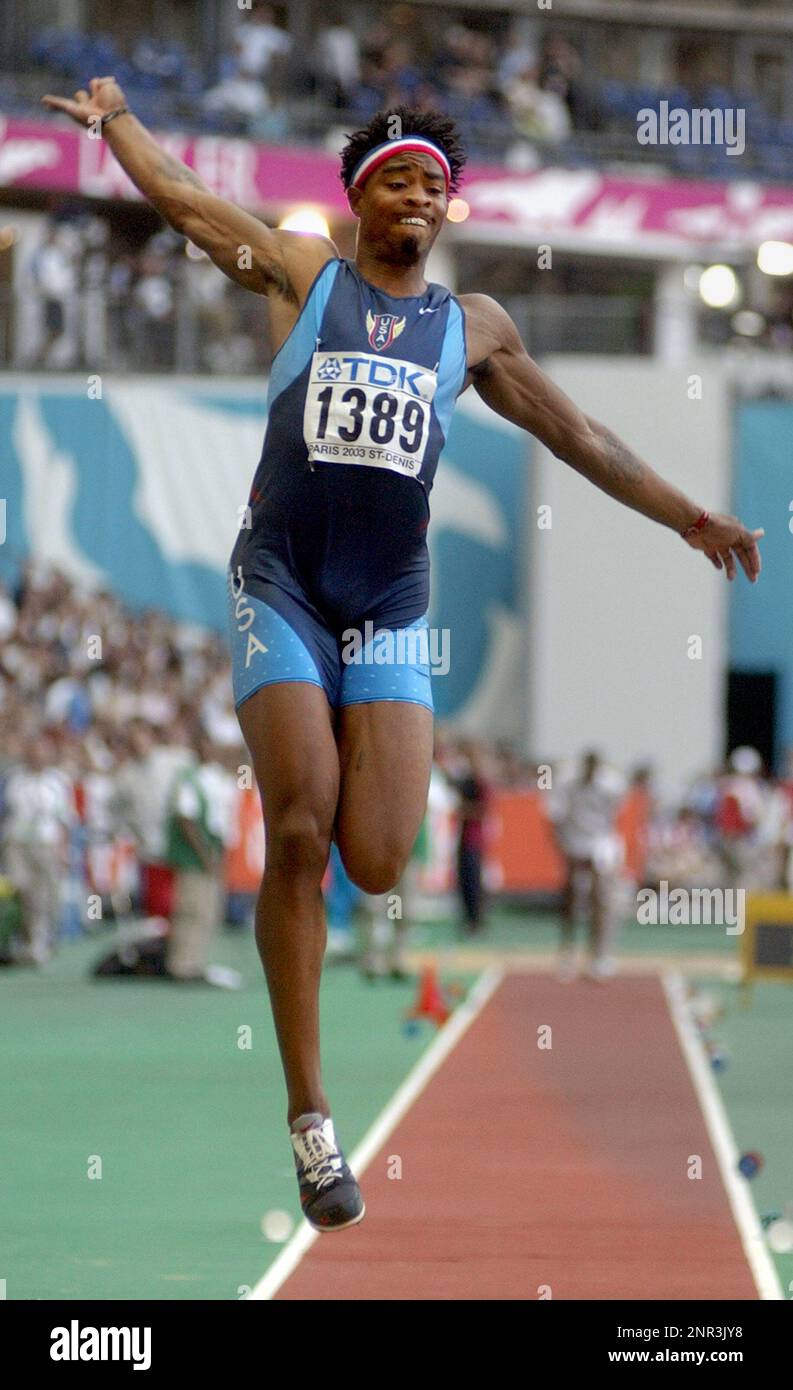 Walter Davis of the United States in long jump qualifying in the IAAF ...