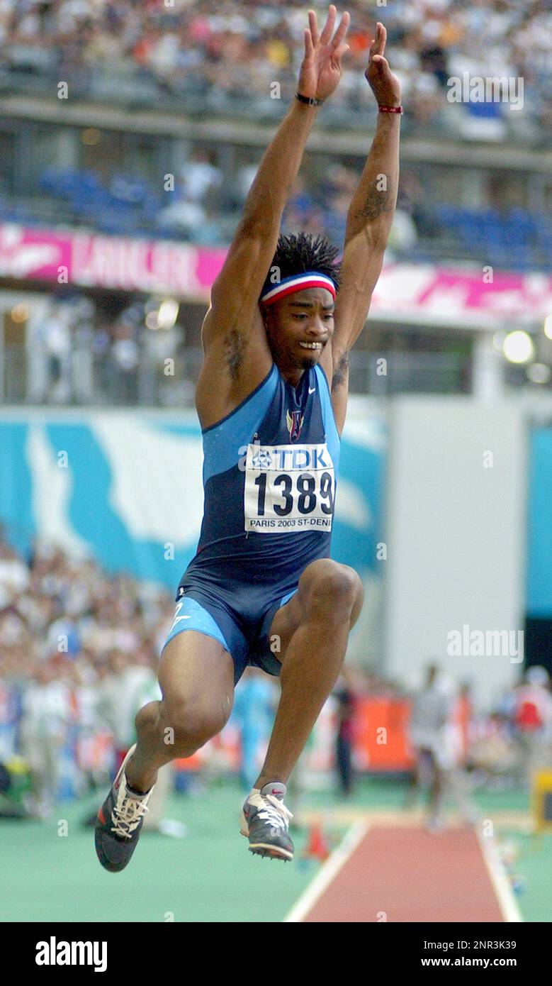 Walter Davis of the United States in long jump qualifying in the IAAF ...