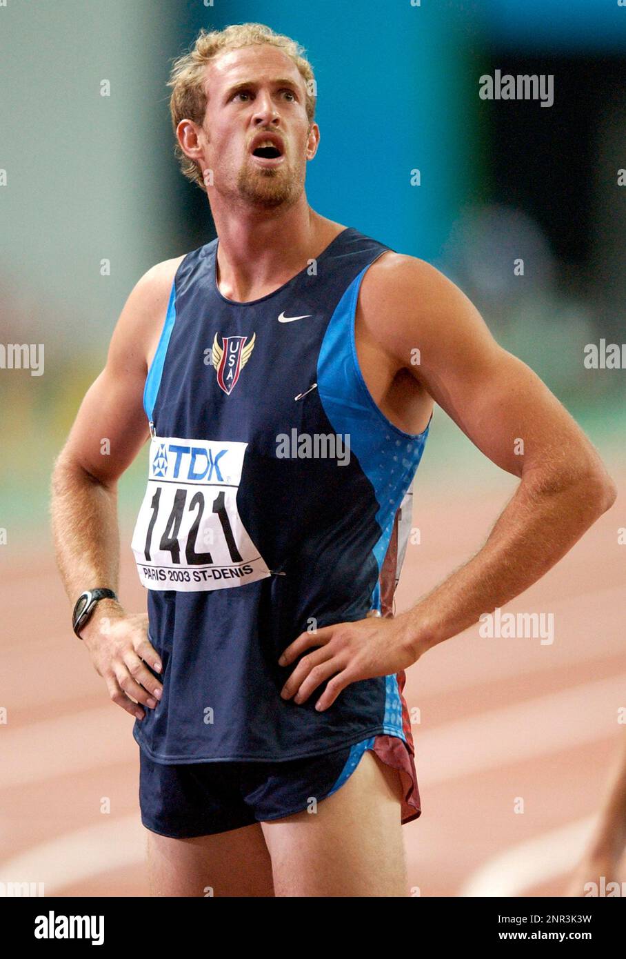 Tom Pappas of the United States looks at scoreboard after finishing the ...
