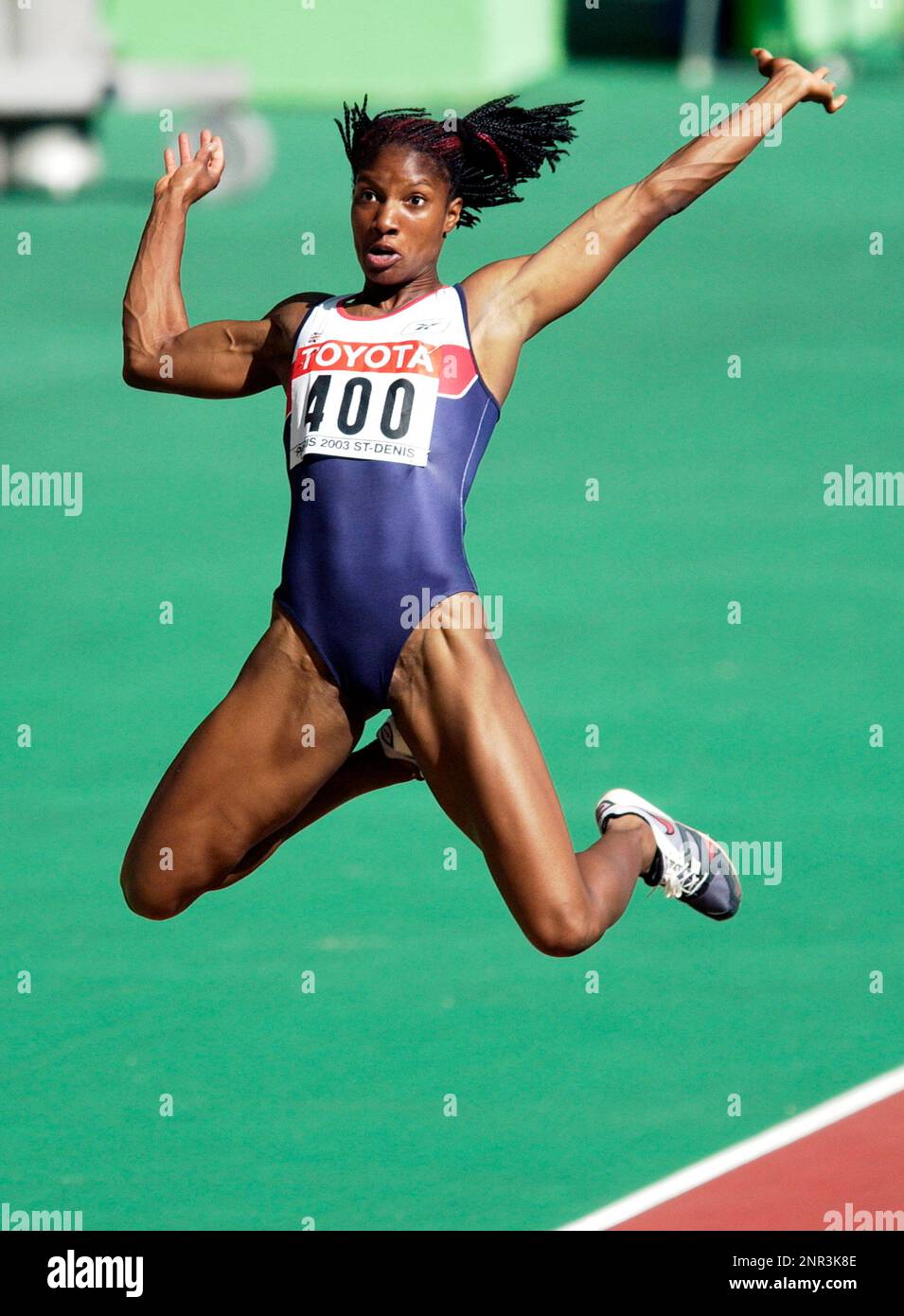 Denise Lewis of Great Britain competes in the long jump in the IAAF ...