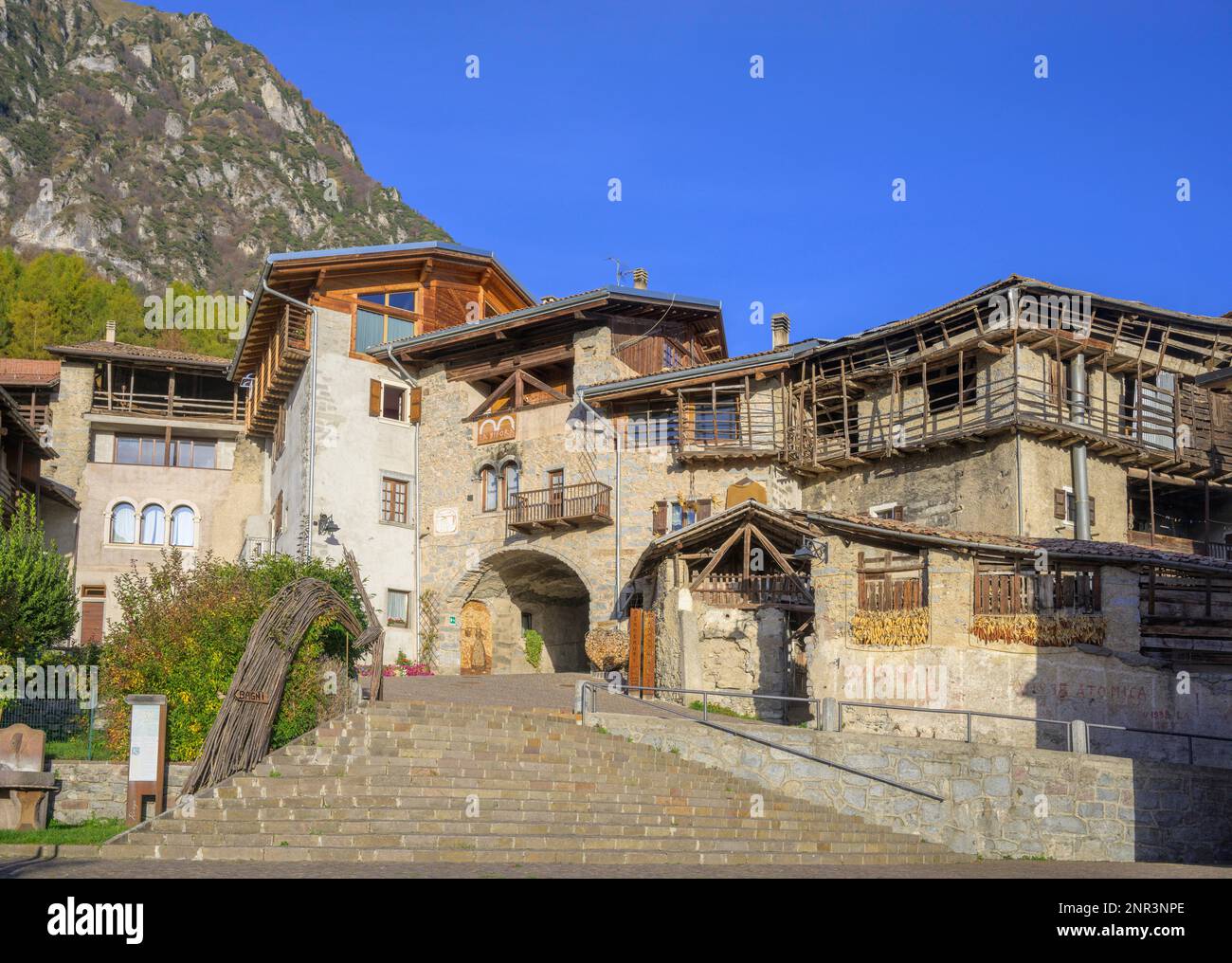 Old houses by the church of, Balbido-Rango, Bleggio Superiore, Trentino ...