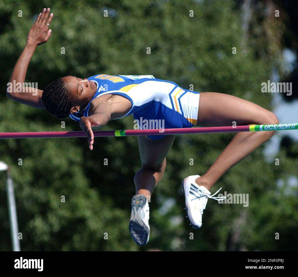 Sheena Gordon of UCLA competes in the women's high jump qualifying in ...