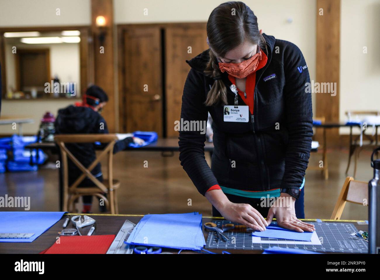 Sonya Garrison prepares one step in the mask-making process Monday ...