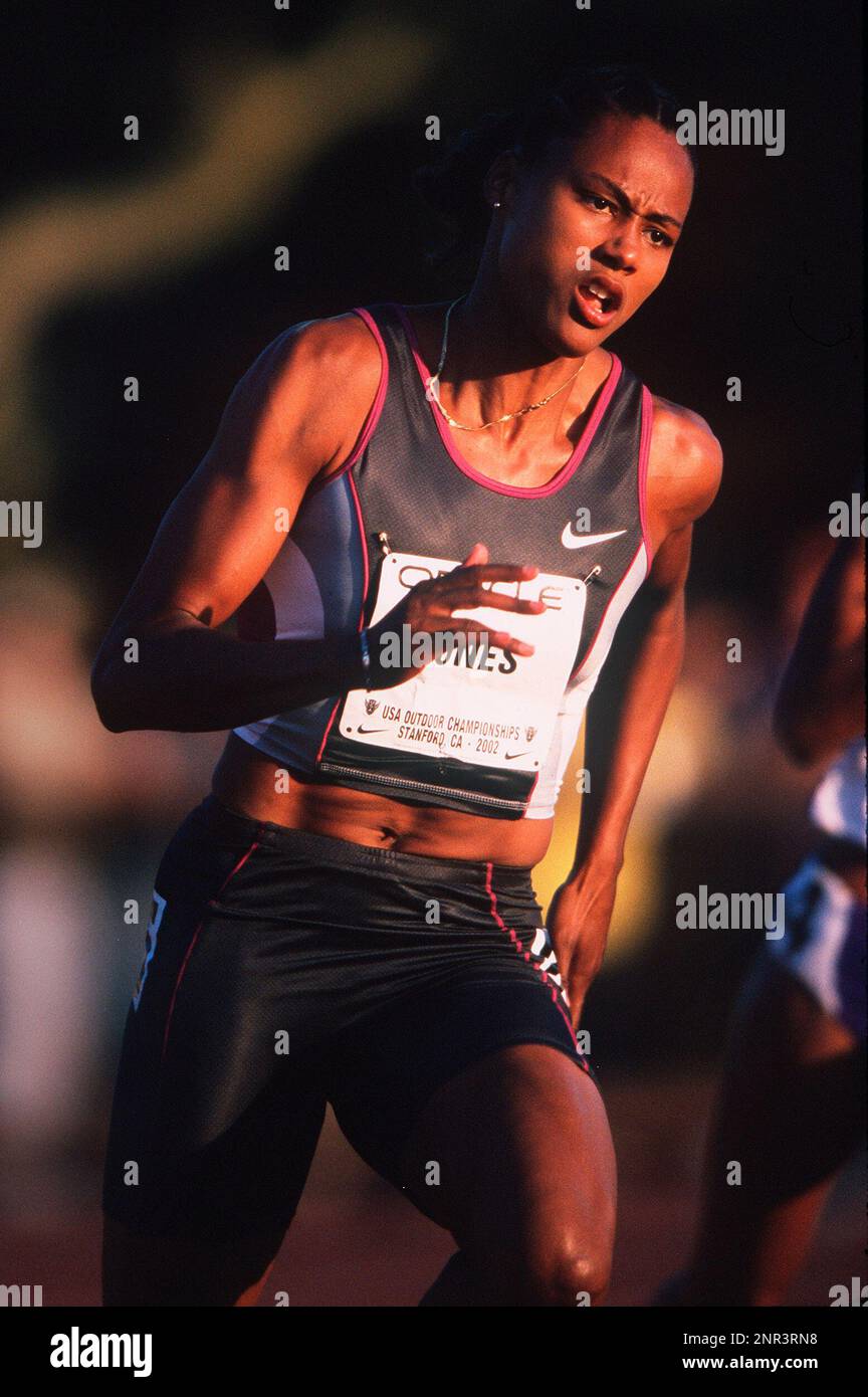 Jun 22, 2002; Stanford, CA, USA; Marion Jones wins womens 200m heat in ...
