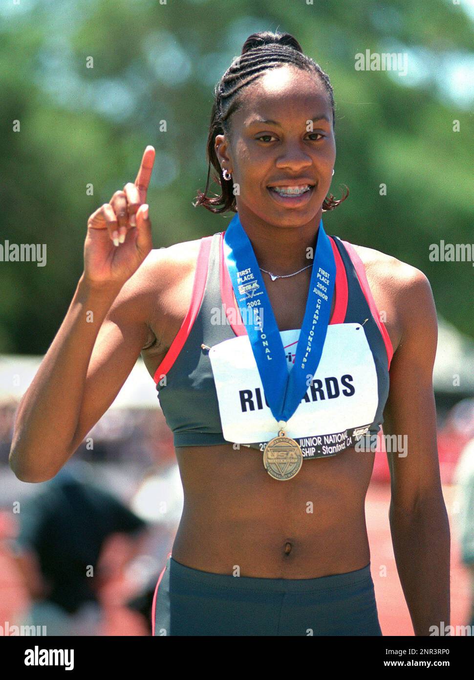 Jun 21, 2002; Stanford, CA, USA; Sanya Richards-Ross poses after ...