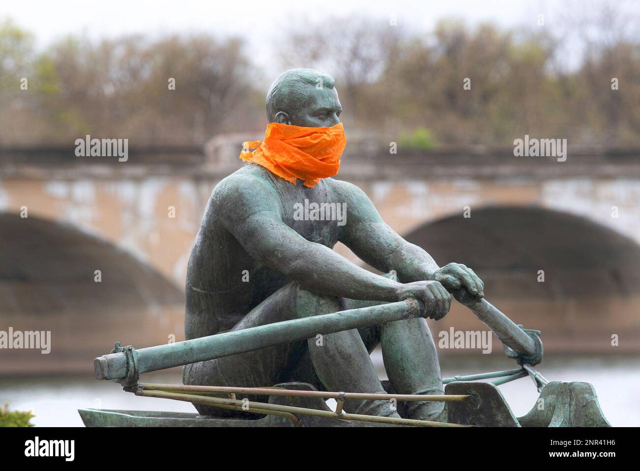 The John B. Kelly statue at East Fairmount Park, wears an orange face ...