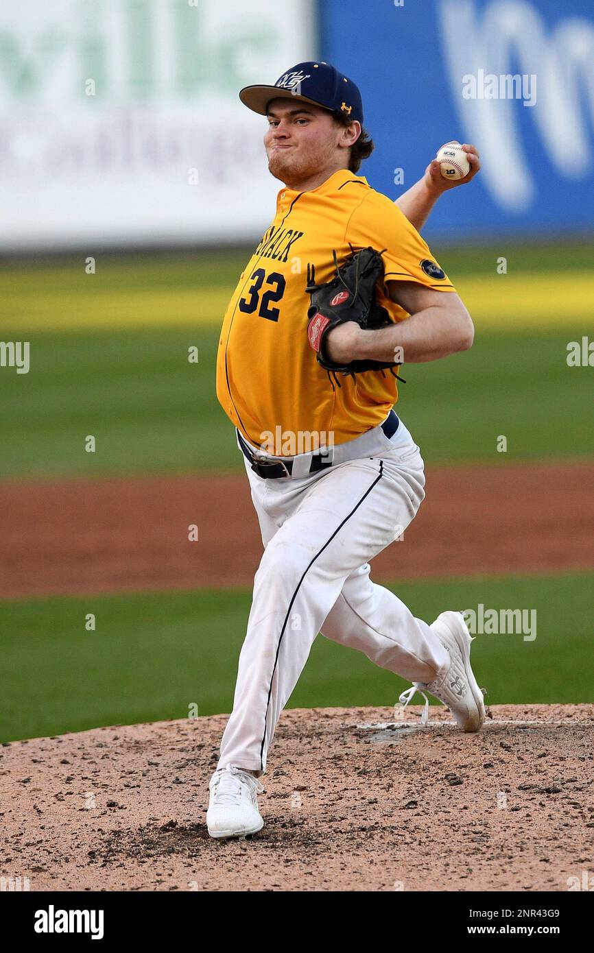 Starting pitcher Cedric Gillette (32) of the Merrimack Warriors ...