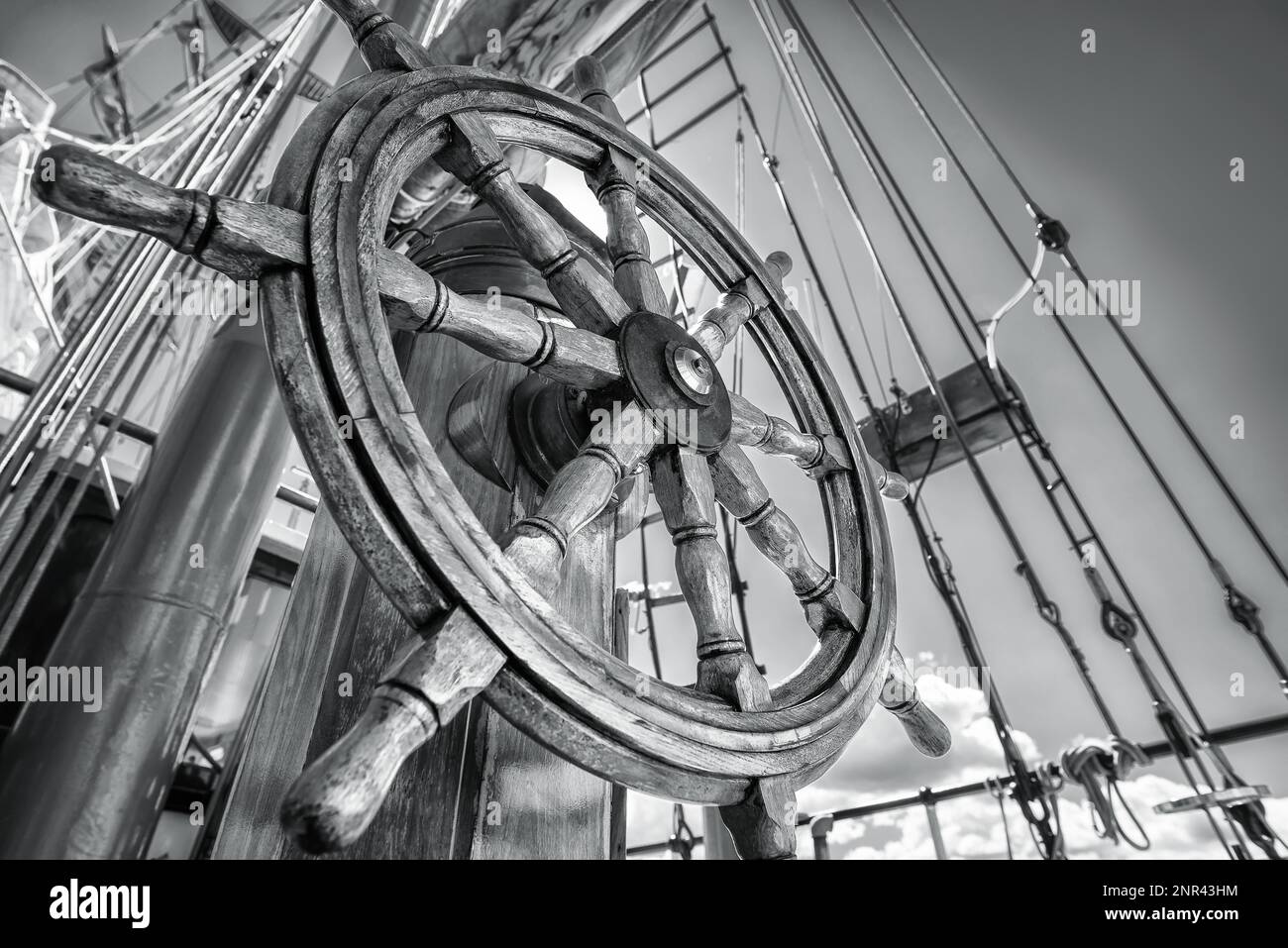 steering wheel of an old sailing boat Stock Photo - Alamy