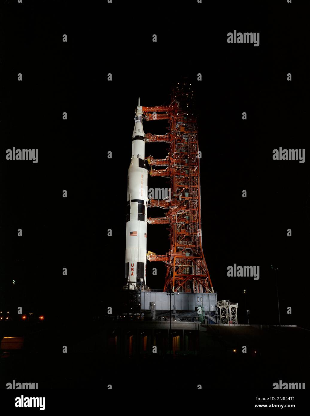 This March 24, 1970 photo made available by NASA shows the Apollo 13 Saturn V rocket on Pad A ...