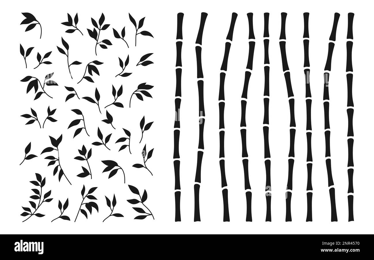 Bamboo stem and leaf silhouette set. Exotic decoration elements natural ...