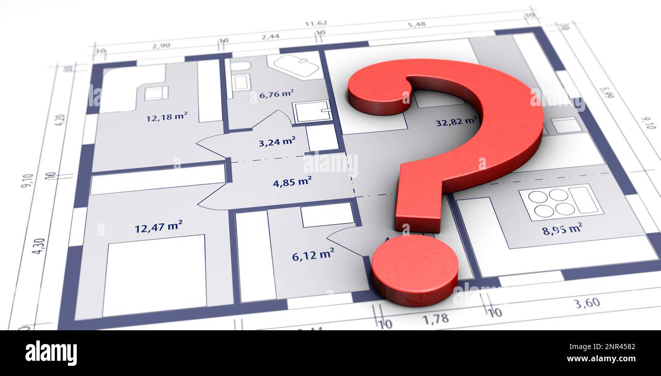 Question mark lies on construction drawing. Symbolic image on the ... Question mark lies on construction drawing. Symbolic image on the ...