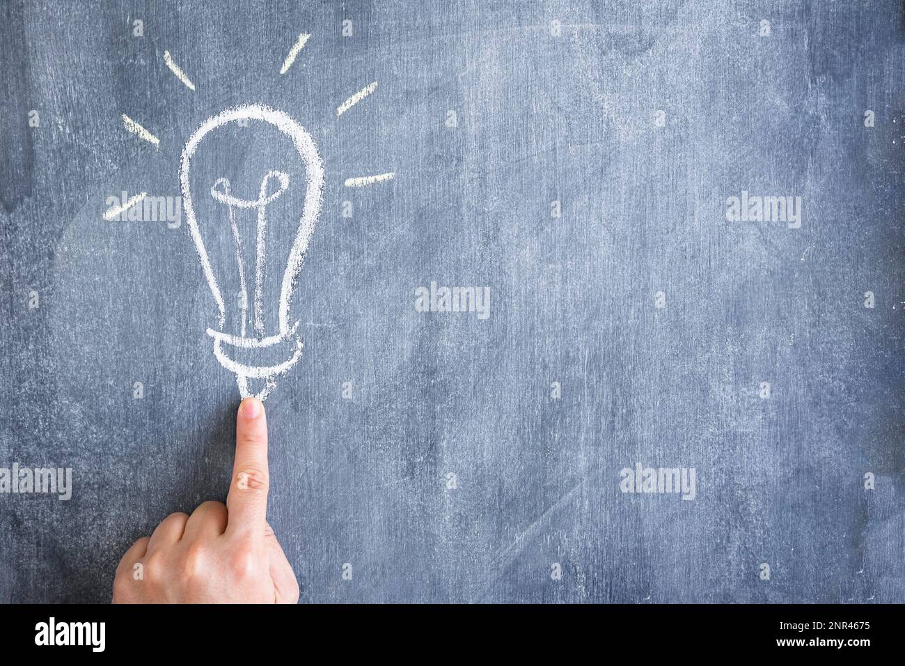 finger pointing light bulb drawn with chalk chalkboard. Beautiful photo ...