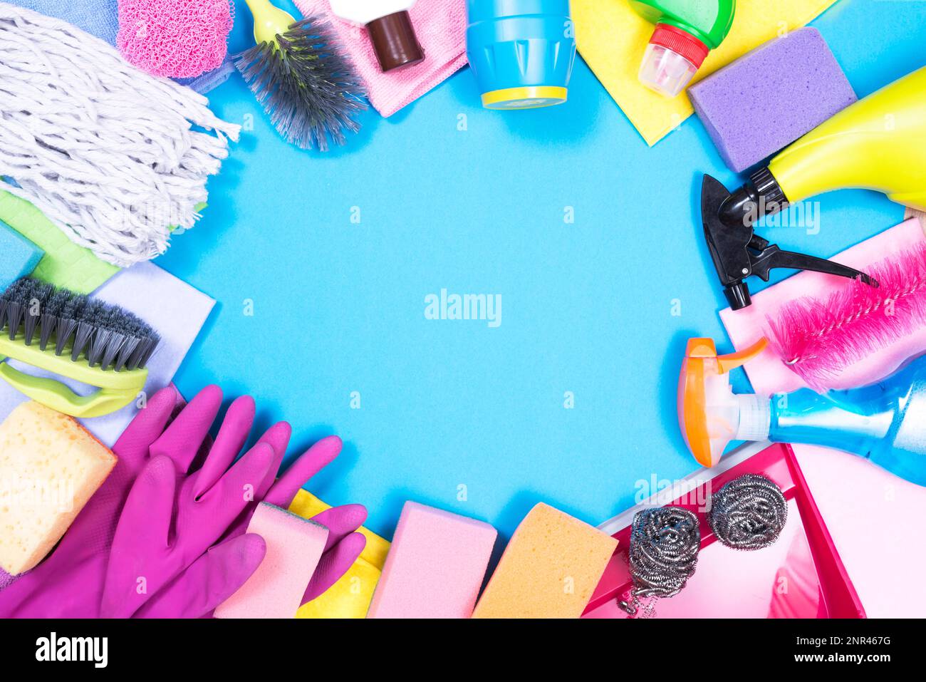 housekeeping concept with cleaning products. High resolution photo ...