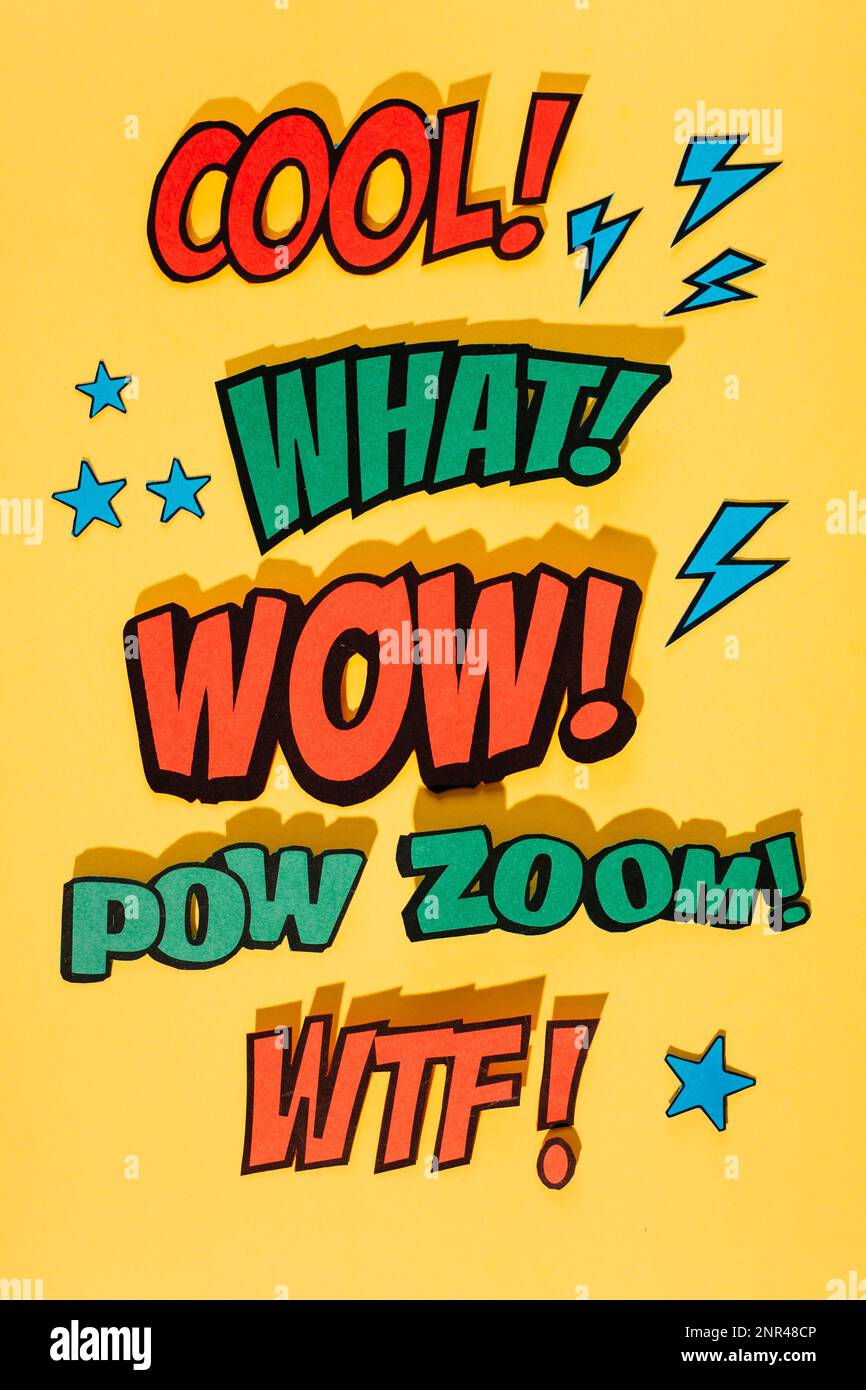 Comic book sound effect expression yellow background with shadow Stock ...