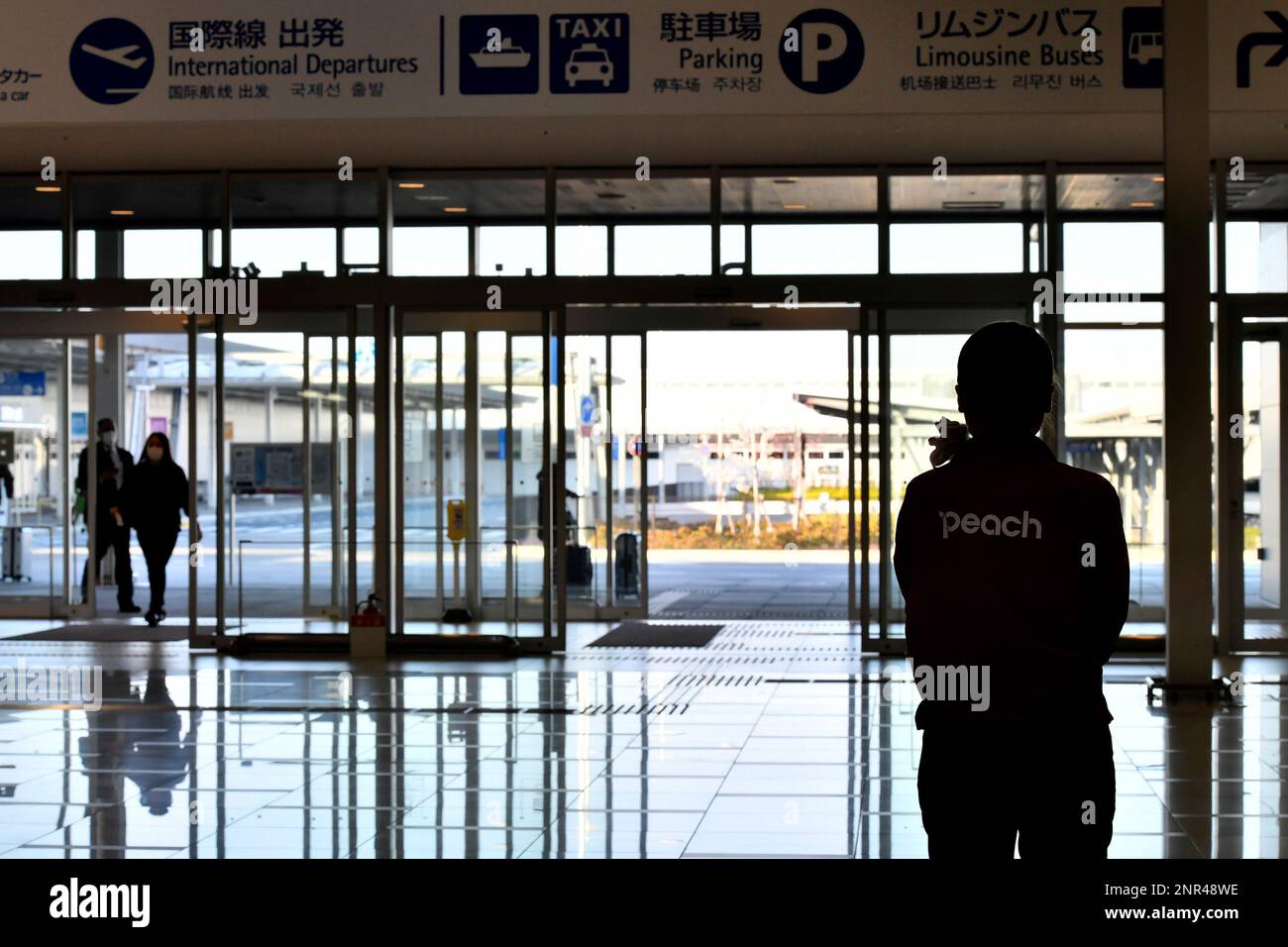 Few people are seen at Kansai Airport in Osaka Prefecture on April 7 ...