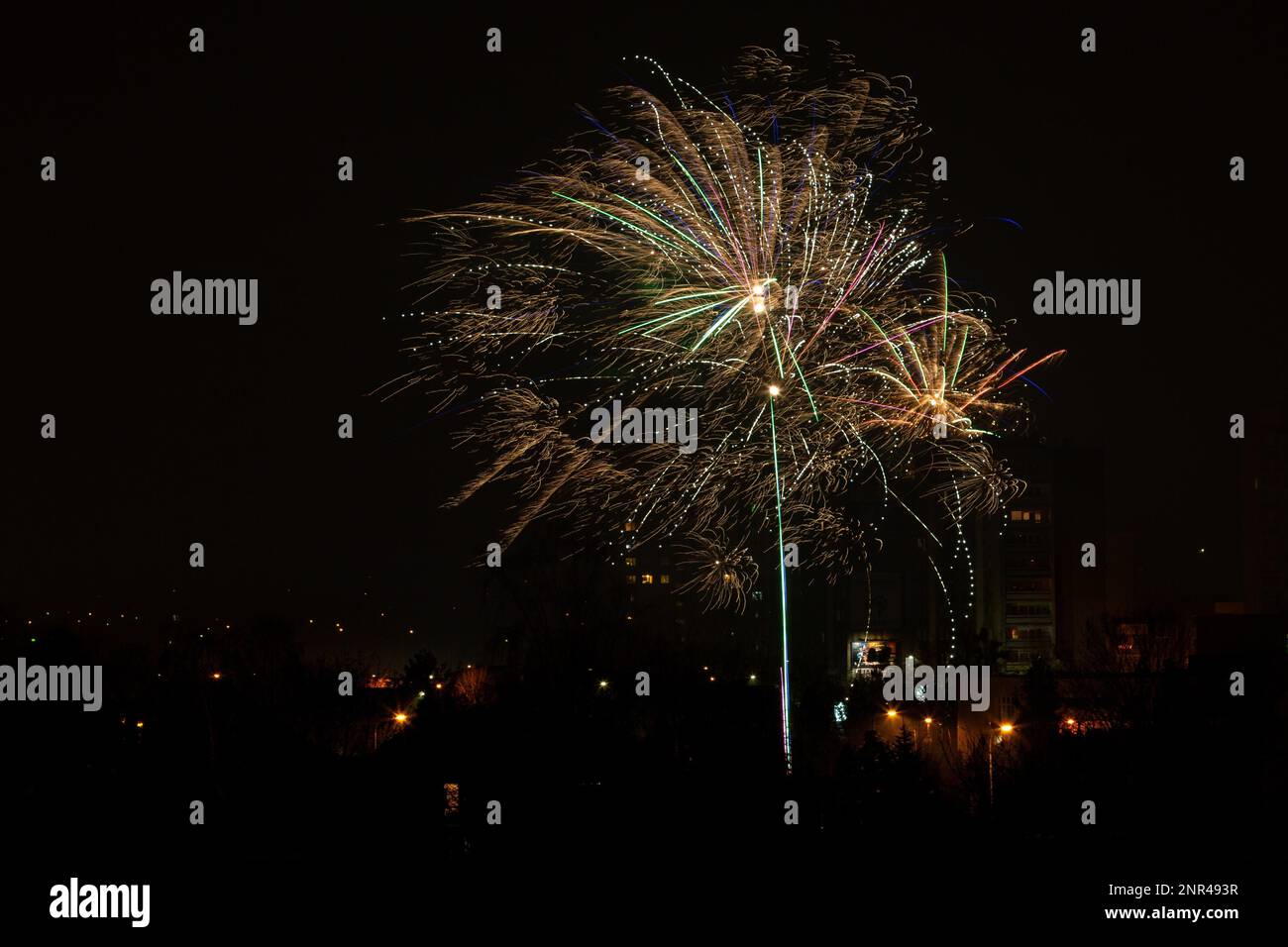 Fireworks on New Years Eve. Rybnik, Poland, Europe Stock Photo - Alamy