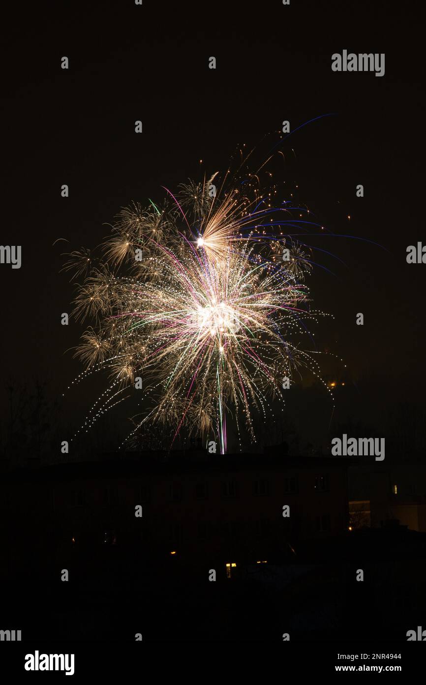 Fireworks on New Years Eve. Rybnik, Poland, Europe Stock Photo - Alamy