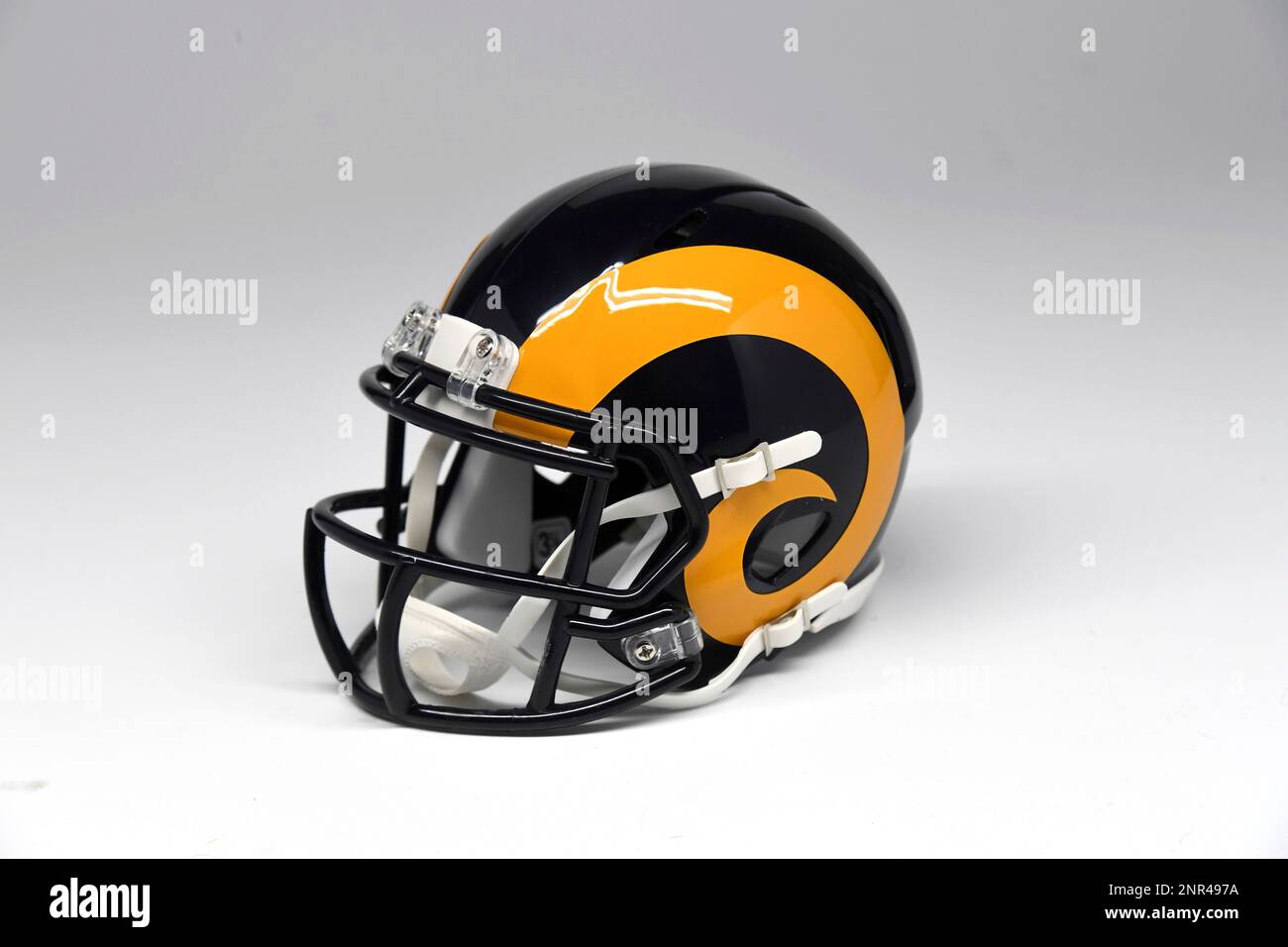 Detailed view of os Angeles Rams blue and yellow helmet (circa 1973-99 ...