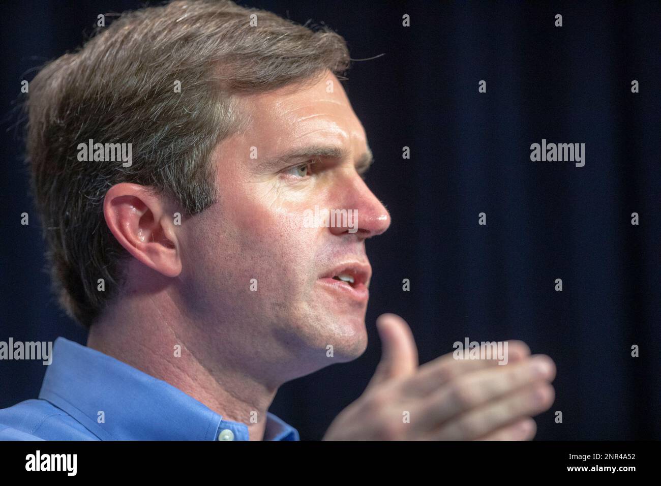 In this Sunday, April 5, 2020, photo, Kentucky Gov. Andy Beshear speaks ...