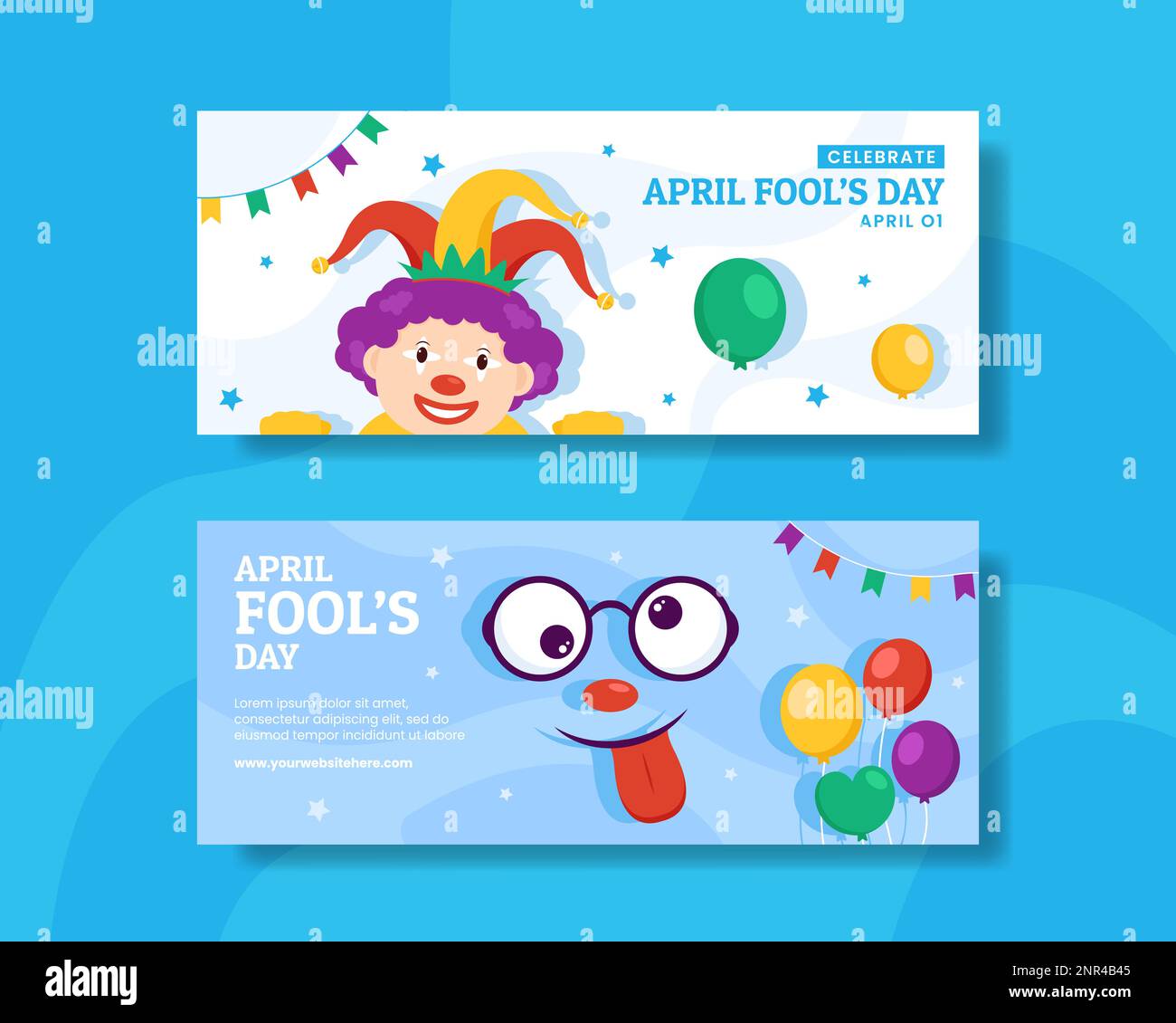 Happy April Fools Day Horizontal Banner Flat Cartoon Hand Drawn ...