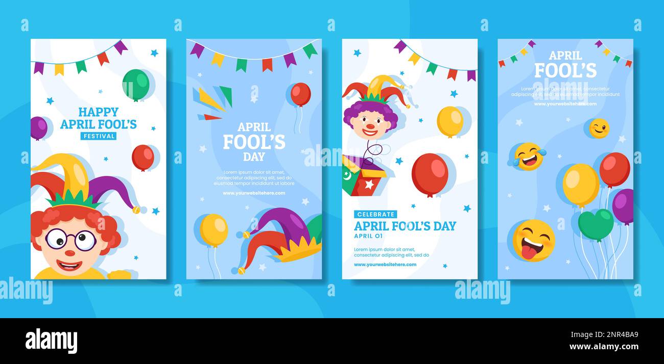 Happy April Fools Day Social Media Stories Cartoon Hand Drawn Templates ...
