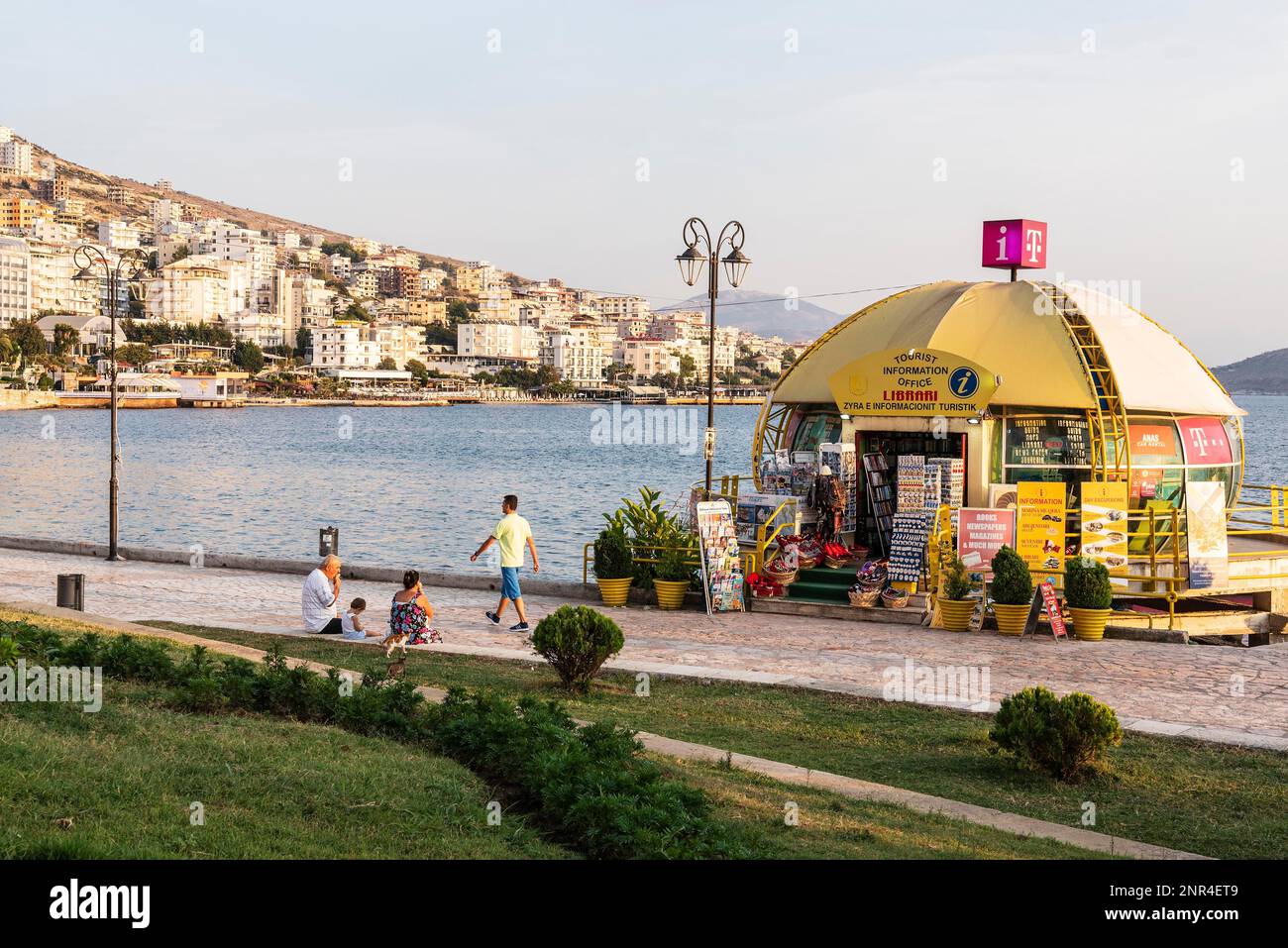 Tourist Information, Promenade, Saranda, Ionian Sea, Albania Stock ...