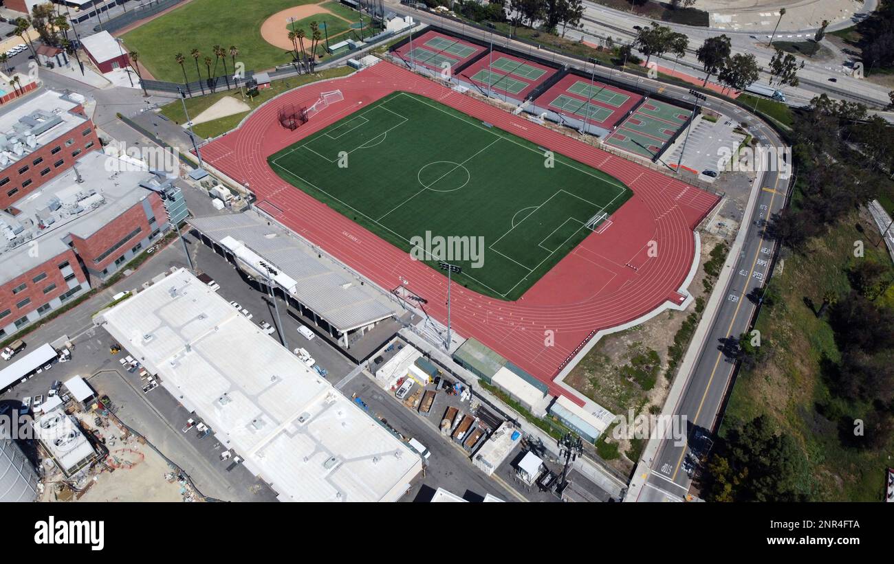 General overall aerial view of Jesse Owens Track on the campus of Cal State LA, Wednesday, April ...