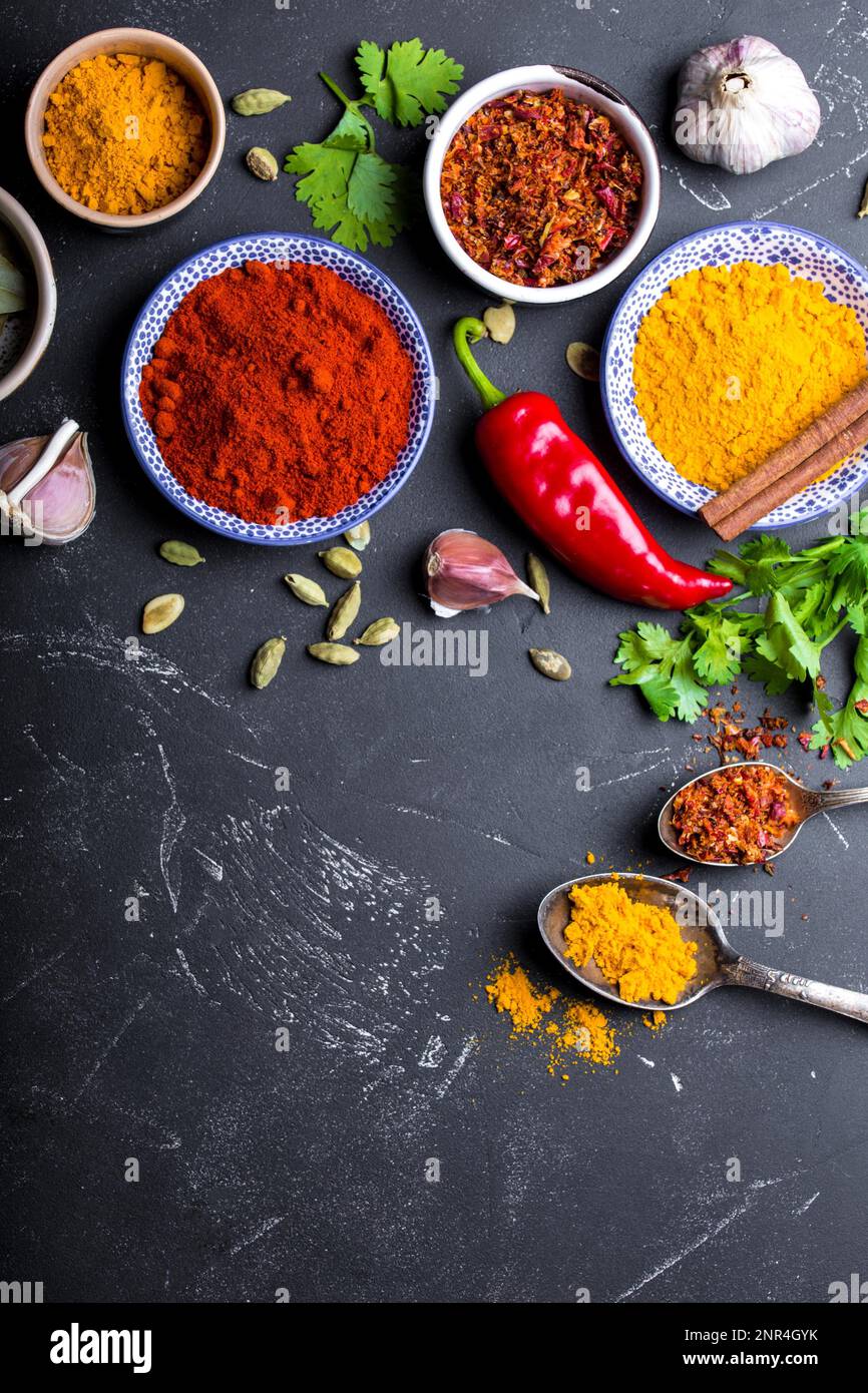 Set of Indian food cooking ingredients. Traditional Indian assorted ...